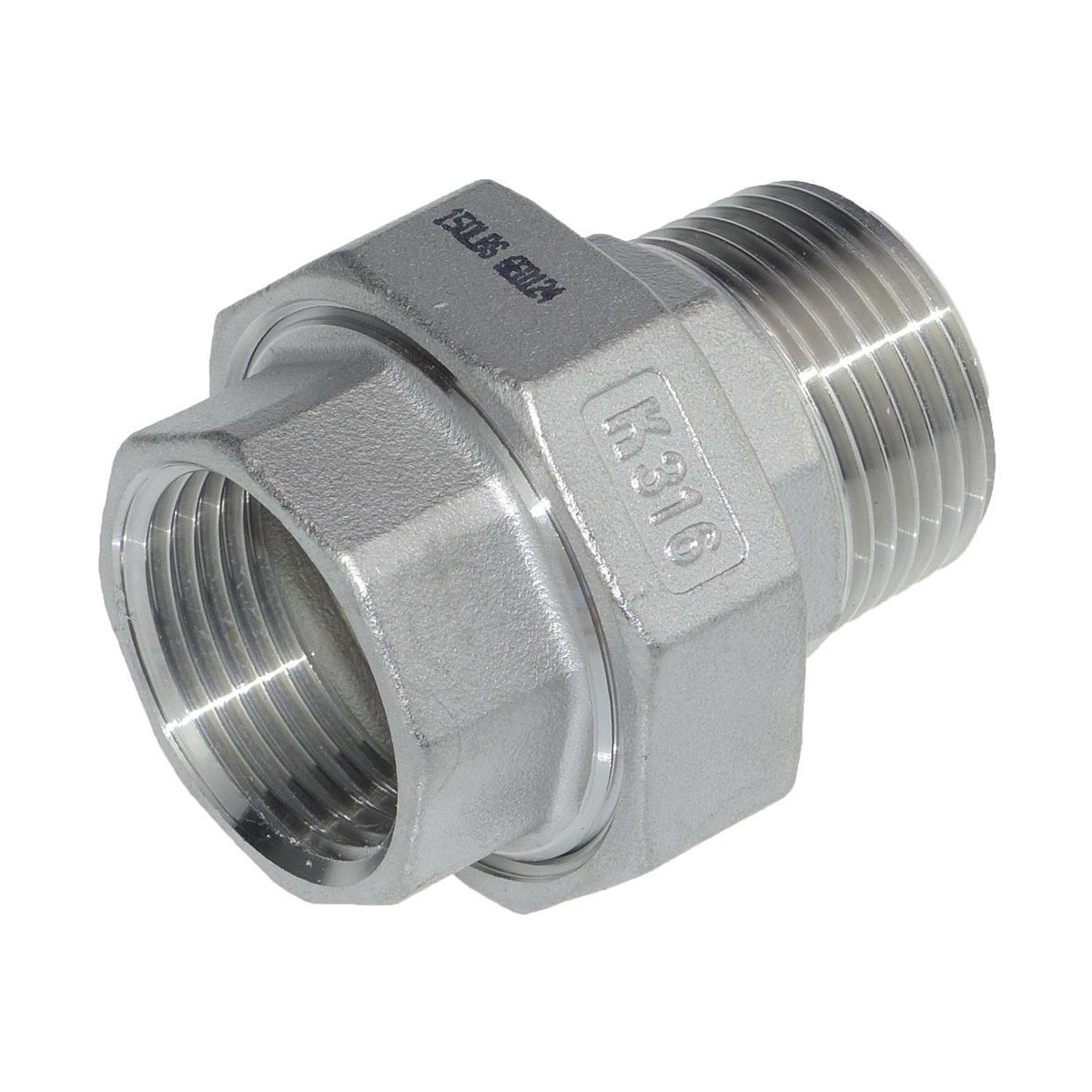 Edelstahl Verschraubung IG x AG 1/2 Zoll flach dichten, 3,62