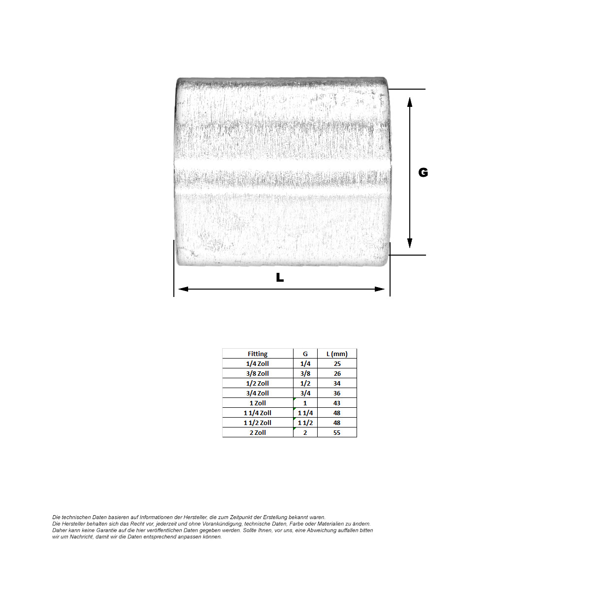 Edelstahl Muffe 1 1/2 Zoll, 6,94