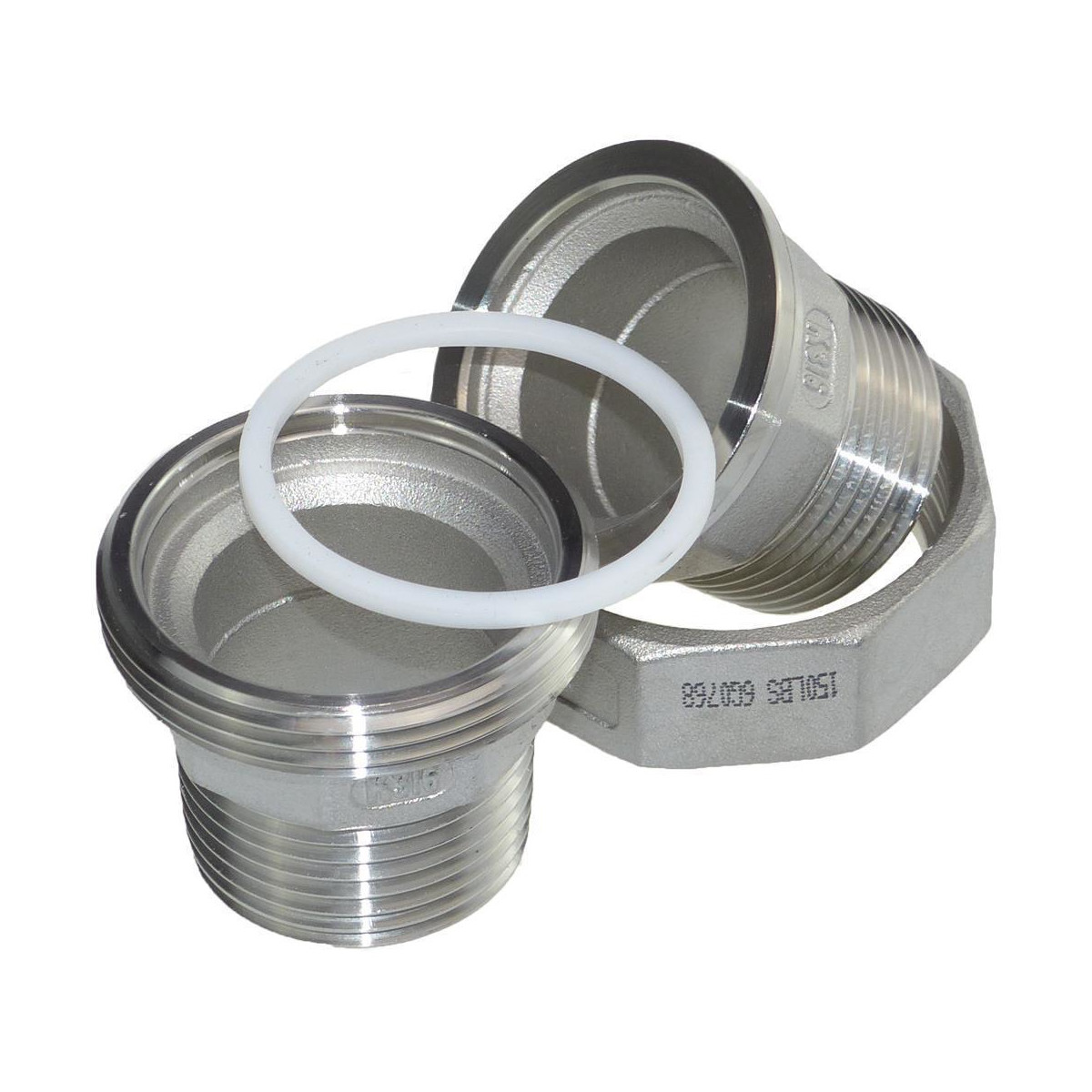 Edelstahl Verschraubung Aussengewinde 1 1/2 Zoll flach