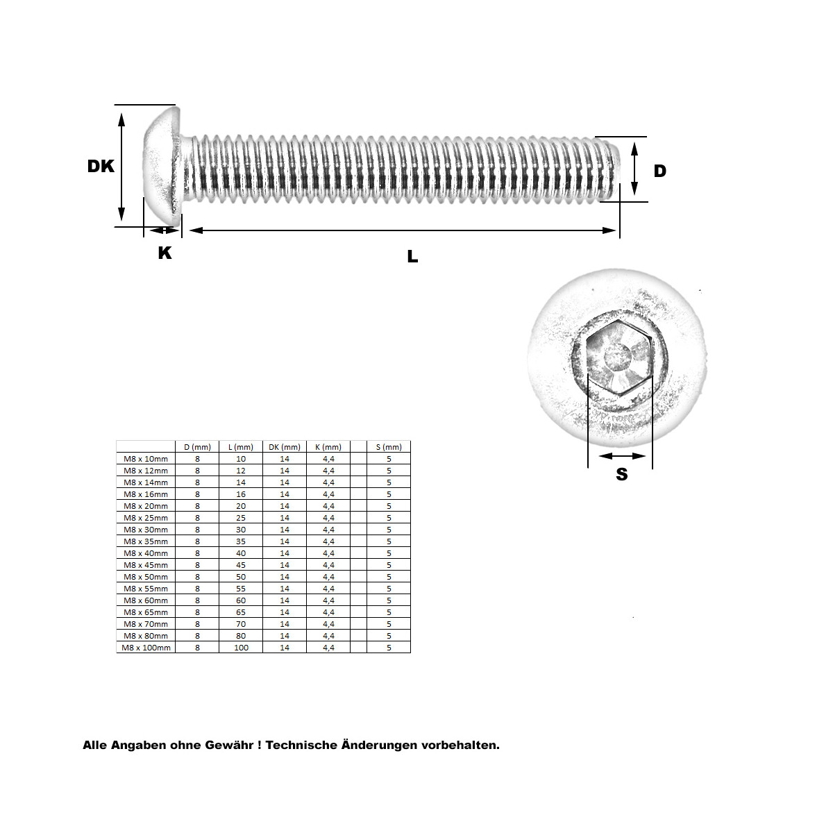 Linsenkopfschraube M8 x 40mm (A2 - ISO 7380), 0,45