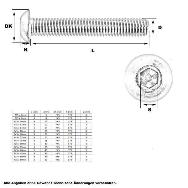 25 Stk. Linsenkopfschraube M5 x 30mm (A2 - ISO 7380),
